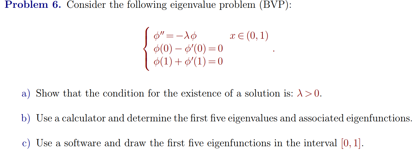 Solved Problem 6. ﻿Consider the following eigenvalue problem | Chegg.com