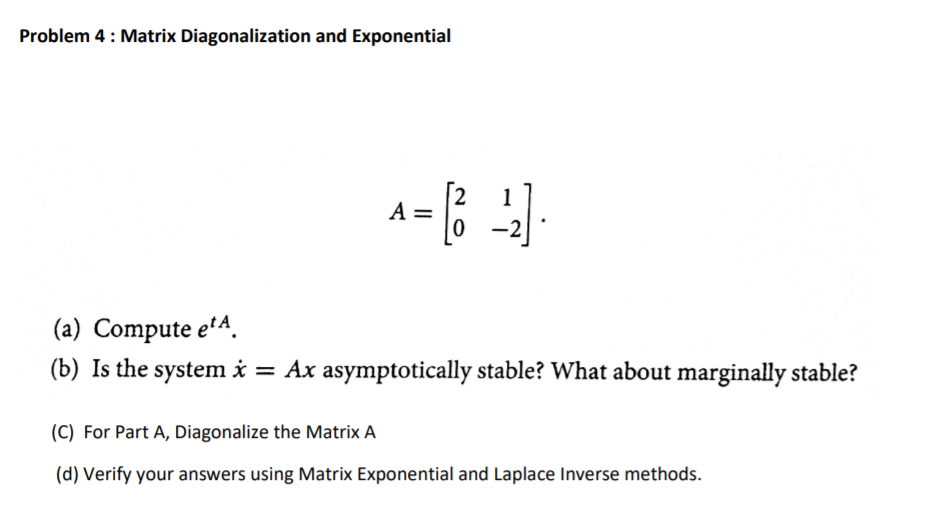 Solved Problem 4: Matrix Diagonalization and Exponential 1 | Chegg.com
