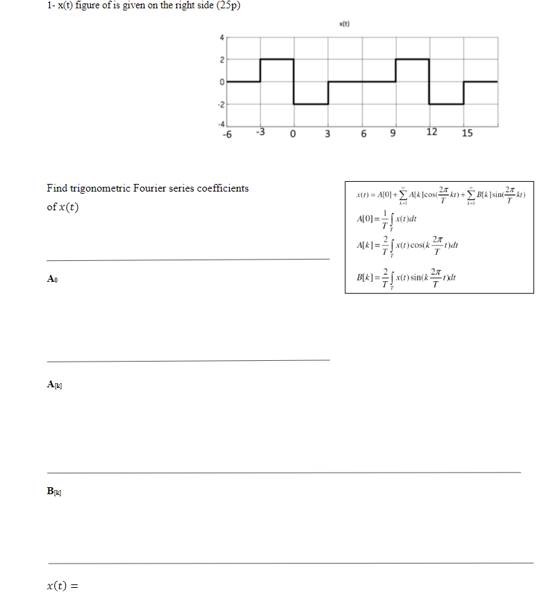 Solved 1- x(t) figure of is given on the right side (25p) | Chegg.com