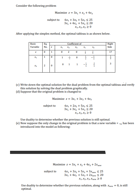 Consider the following problem Maximize z = 3x1 + x2 | Chegg.com