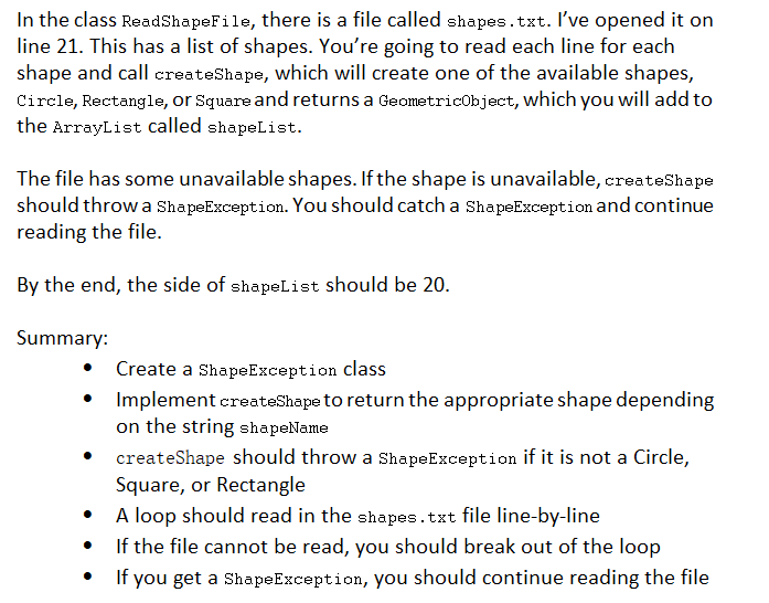 In the class ReadShapeFile, there is a file called | Chegg.com