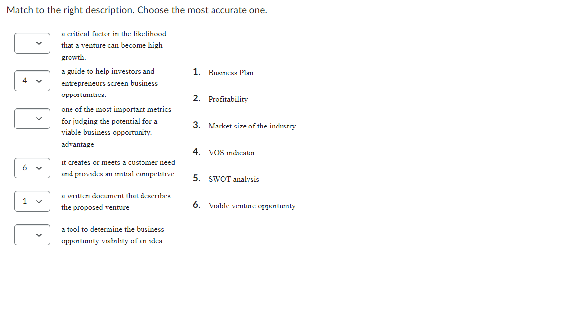 Solved Match to the right description. Choose the most | Chegg.com