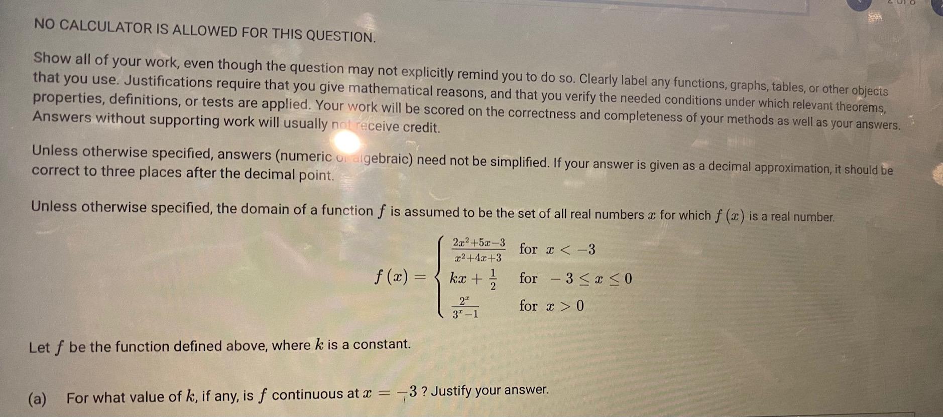 Solved a) For what value of k, if any, is f continuous at x= | Chegg.com