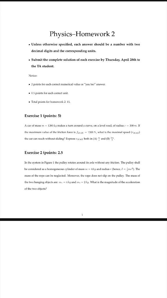 Solved Physics-Homework 2 . Unless otherwise specified, each | Chegg.com