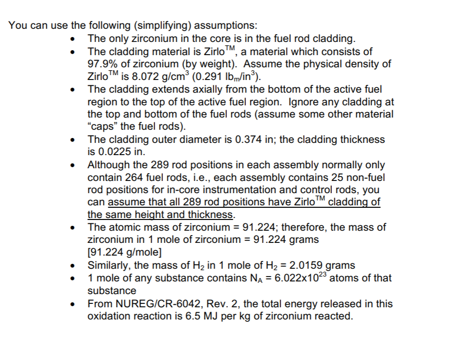 Solved 3. (20 pts.) Complete core zirconium oxidation For a | Chegg.com
