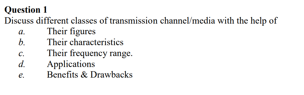 Solved Question 1 Discuss different classes of transmission | Chegg.com