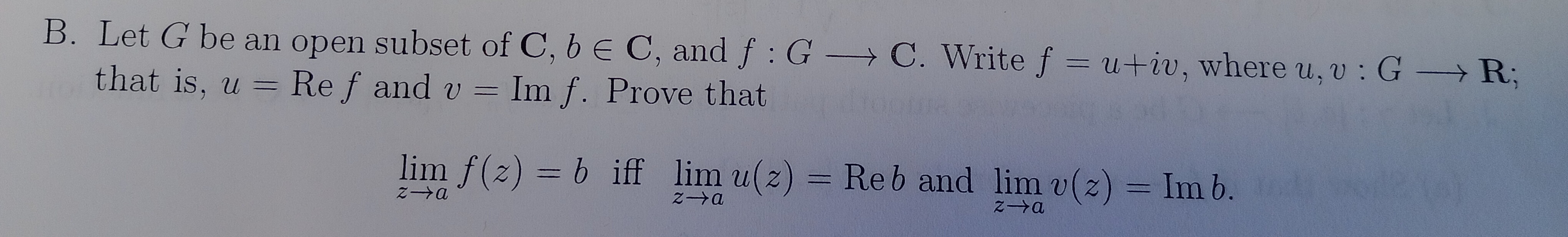 Solved B. Let G be an open subset of C,b∈C, and f:G C. Write | Chegg.com