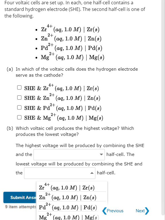 Solved Four voltaic cells are set up. ﻿In each, one | Chegg.com