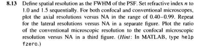 Define spatial resolution as the FWHM of the PSF. Set | Chegg.com