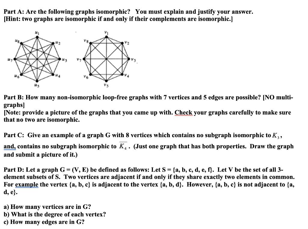 Solved Part A: Are the following graphs isomorphic? You must | Chegg.com