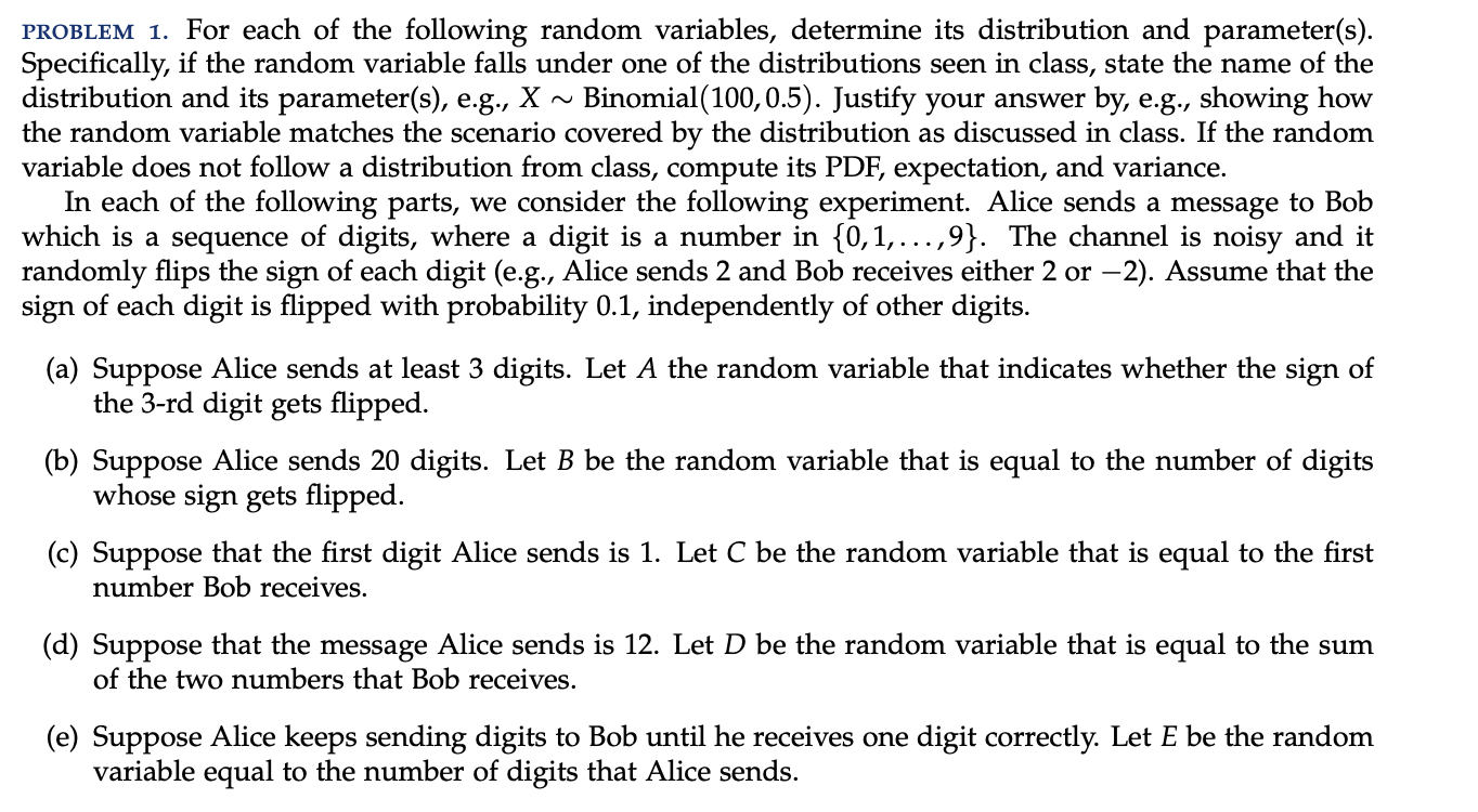 Solved PROBLEM 1. For each of the following random | Chegg.com