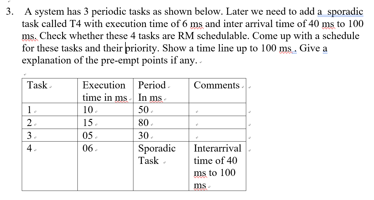 3. A system has 3 periodic tasks as shown below. | Chegg.com