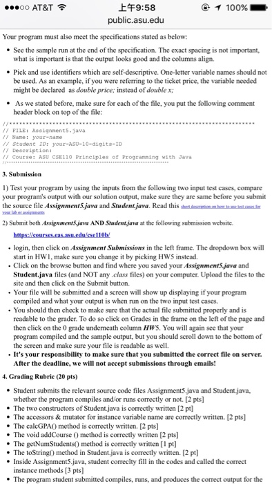Solved JEF9:58 oo AT&T 100% public asu.edu ASU CSE 110 | Chegg.com
