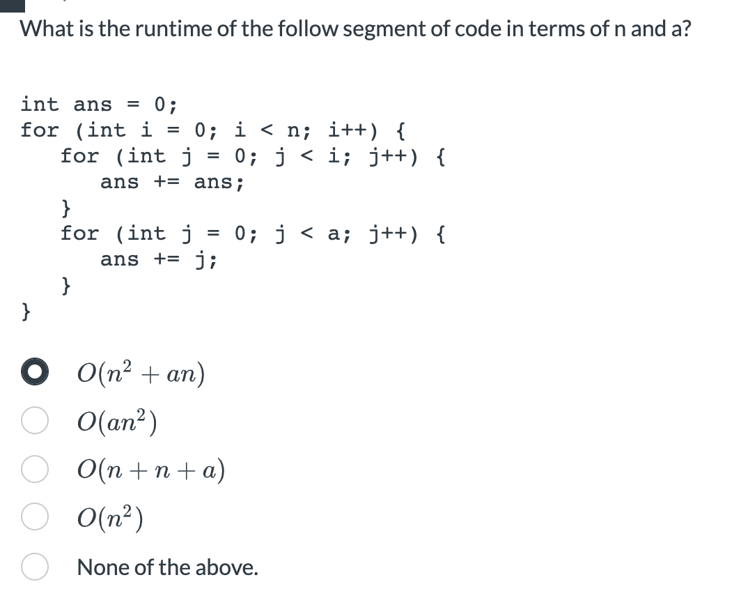Solved What is the runtime of the follow segment of code in | Chegg.com