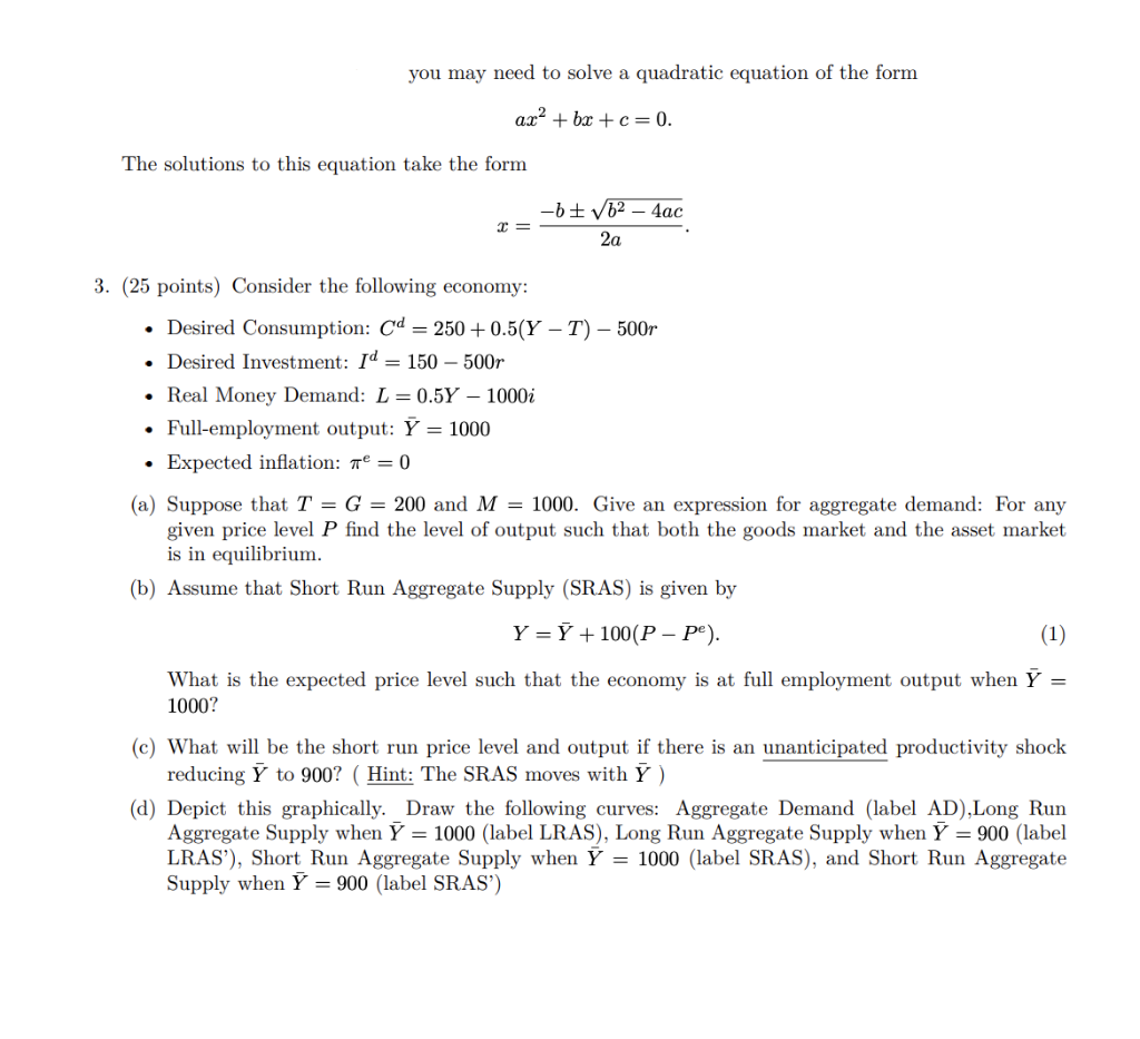 Solved you may need to solve a quadratic equation of the | Chegg.com