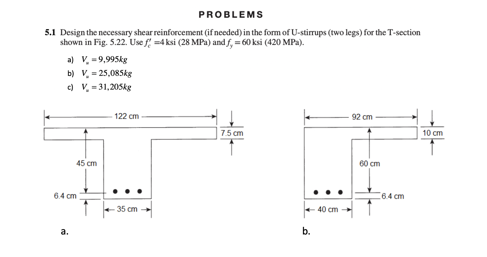 Solved PROBLEMS 5.1 Design the necessary shear reinforcement | Chegg.com