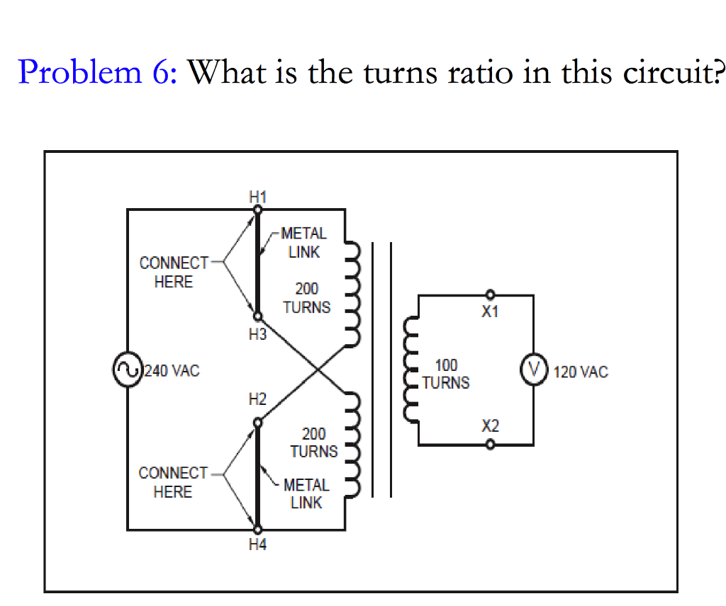 Solved Problem 5: What is the turns ratio in the circuit? H1 | Chegg.com