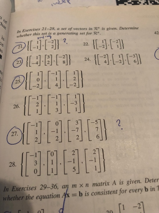 Solved rcises 21-28, a set of vectors in R" is given. | Chegg.com