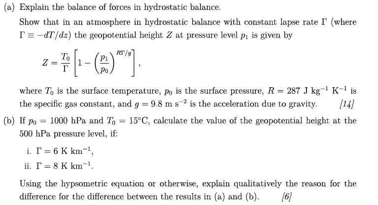1. (i) Explain the balance of forces in hydrostatic | Chegg.com
