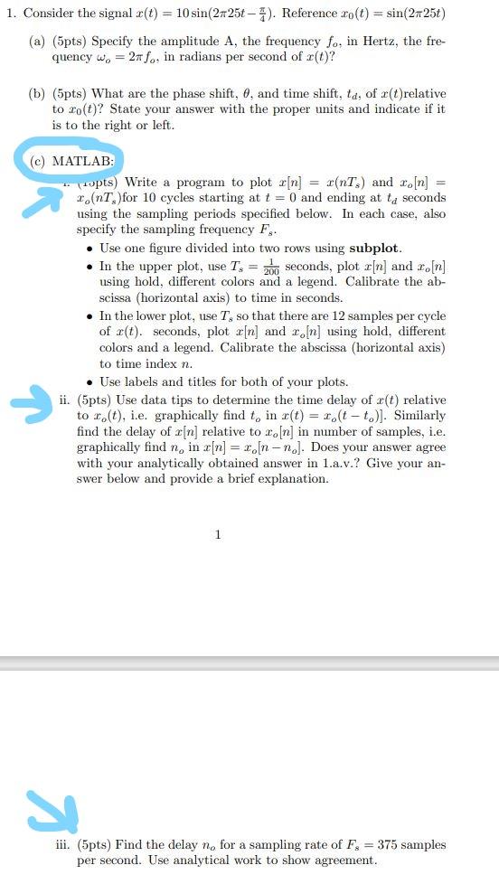 Solved need help on the matlab portion for signals and | Chegg.com