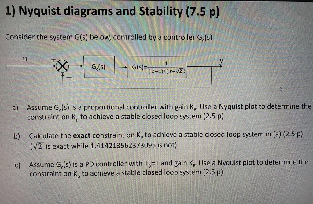 Solved 1) Nyquist diagrams and Stability (7.5 p) Consider | Chegg.com