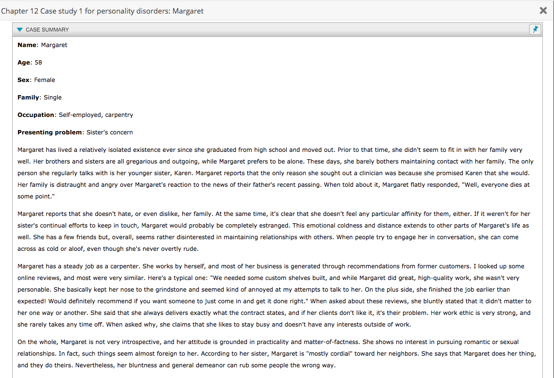 Solved Chapter 12 Case study 1 for personality disorders: | Chegg.com