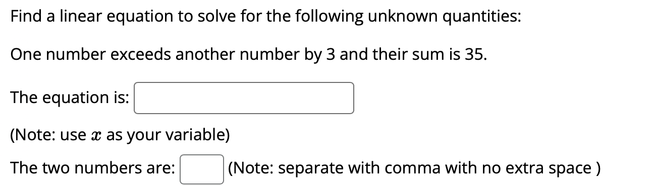 Solved Find a linear equation to solve for the following | Chegg.com