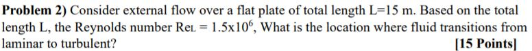 Solved Problem 2) Consider external flow over a flat plate | Chegg.com
