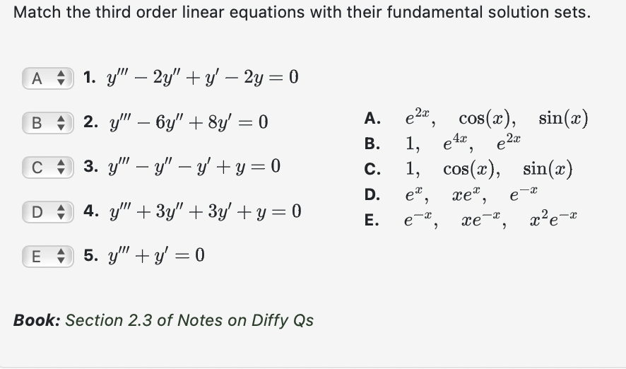 Match the third order linear equations with their | Chegg.com