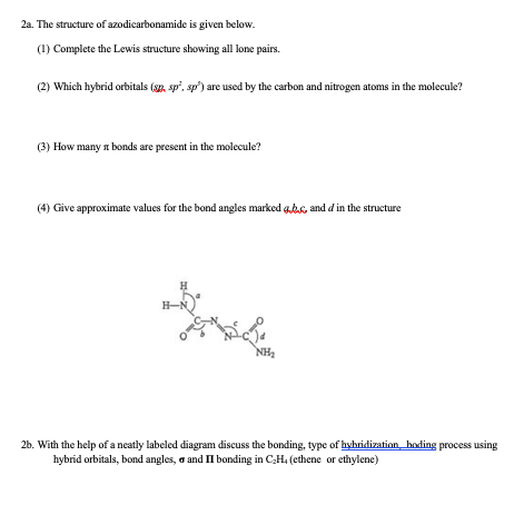 Solved 2a. The structure of azodicarbonamide is given below. | Chegg.com