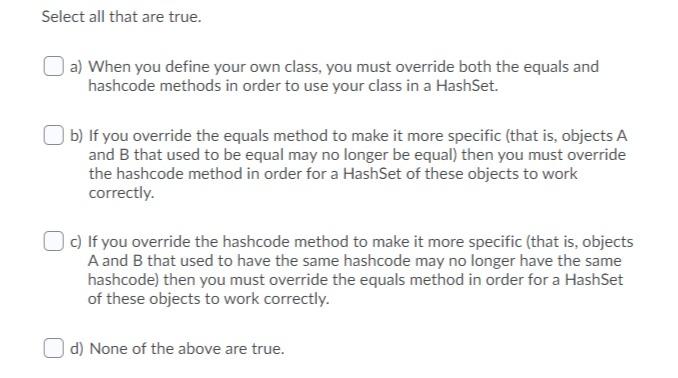 Solved Select all that are true. a) When you define your own | Chegg.com