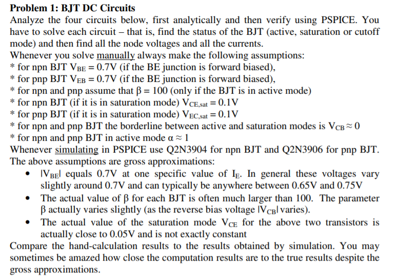 Solved Problem 1: BJT DC Circuits Analyze the four circuits | Chegg.com
