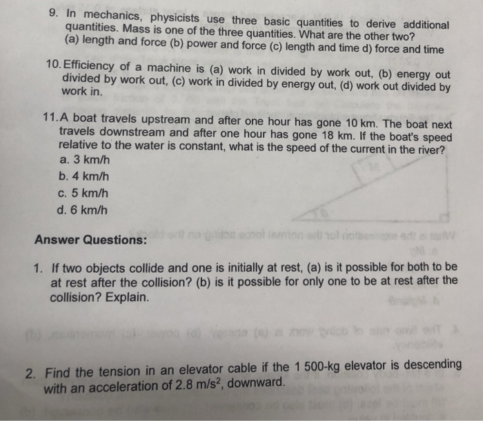Solved 9. In mechanics, physicists use three basic | Chegg.com