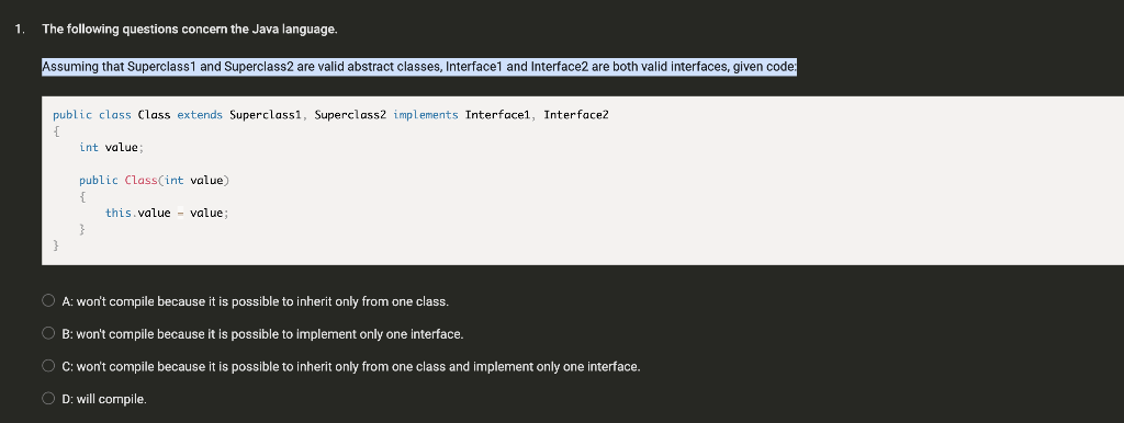Solved 1. The following questions concern the Java language. | Chegg.com