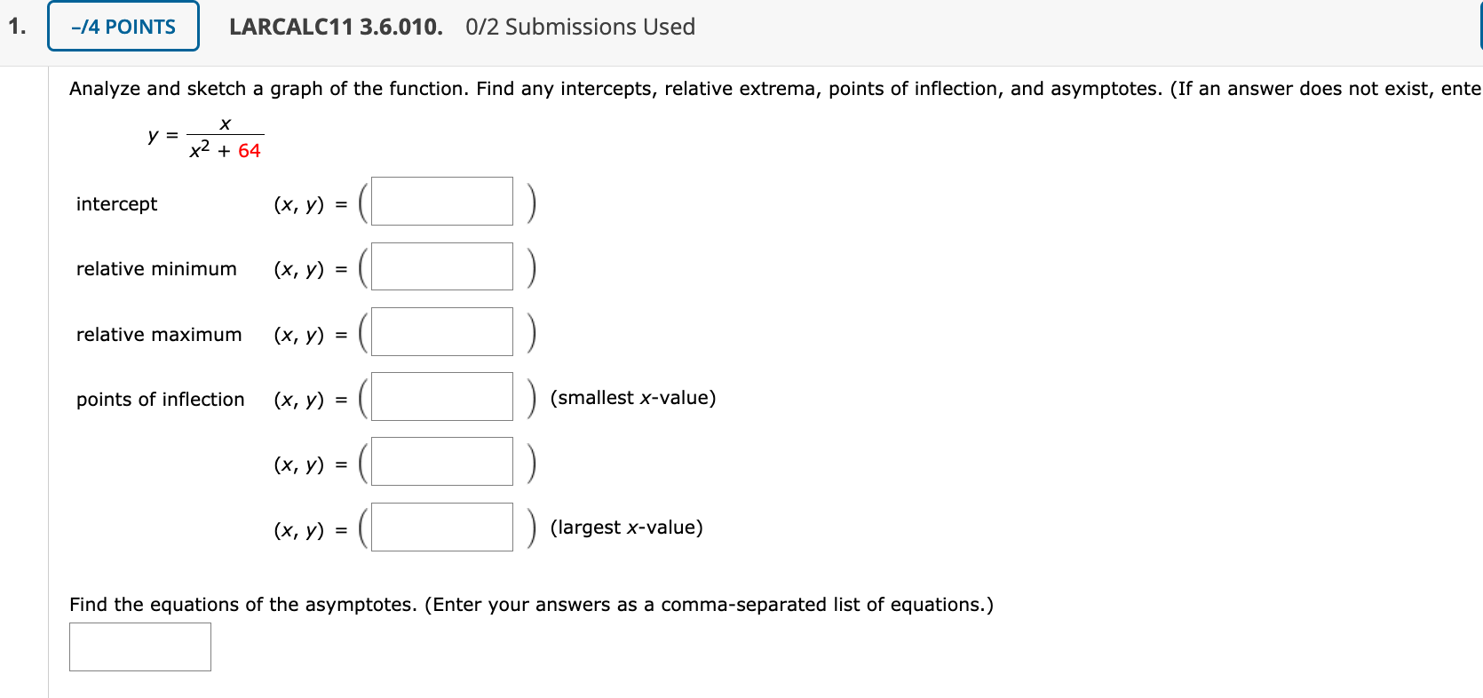 Solved -74 POINTS | LARCALC11 3.6.010. 0/2 Submissions Used | Chegg.com Solved -74 POINTS | LARCALC11 3.6.010. 0/2 Submissions Used | Chegg.com