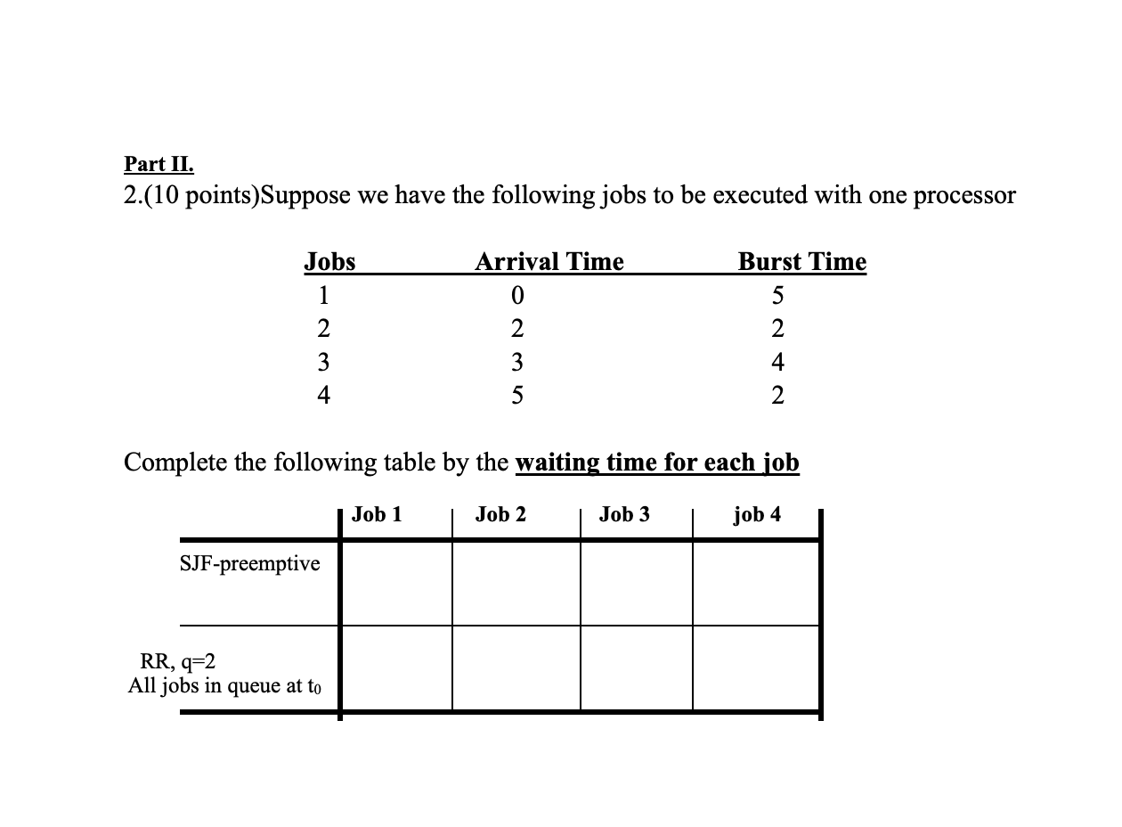 Solved Part II. 2.(10 points)Suppose we have the following | Chegg.com