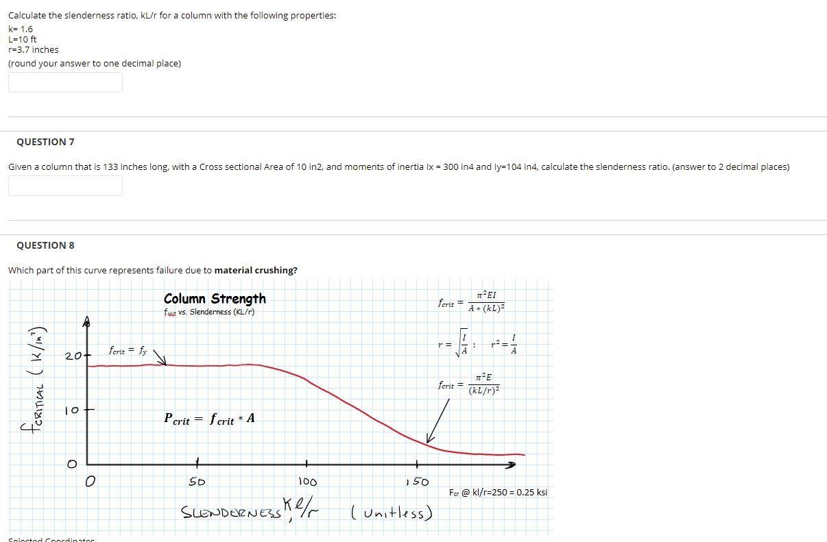 Solved Calculate the slenderness ratio, ku/r for a column | Chegg.com