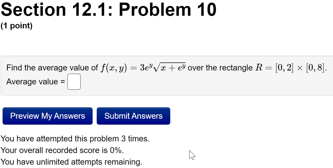 Solved Section 12.1: Problem 10 (1 point) Find the average | Chegg.com