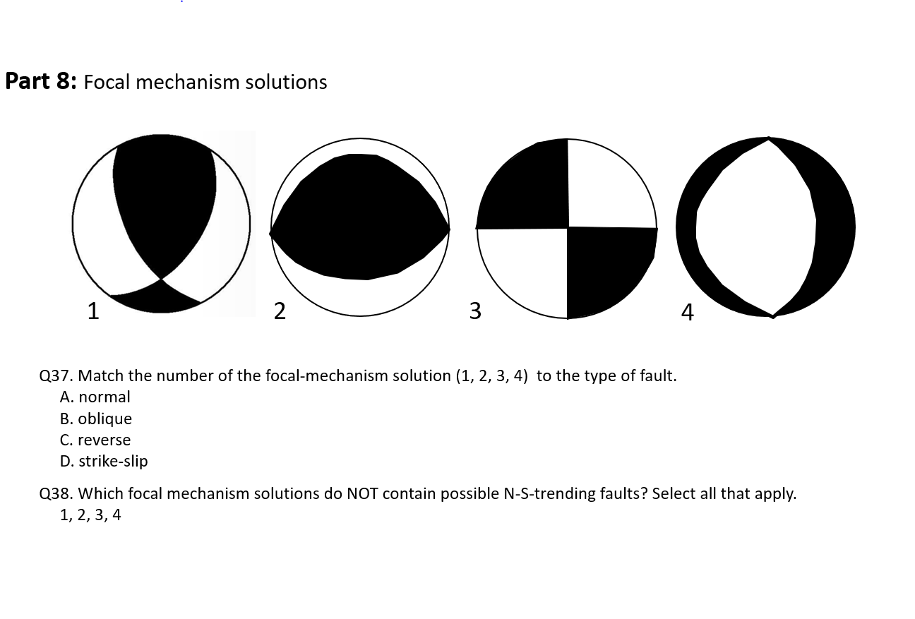 Solved Part 8: Focal mechanism solutions Q37. Match the | Chegg.com