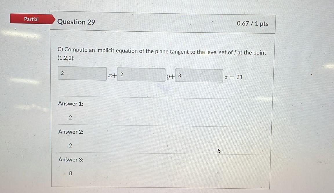 Solved C) Compute an implicit equation of the plane tangent | Chegg.com