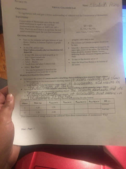 Conservation Of Momentum Lab Answers