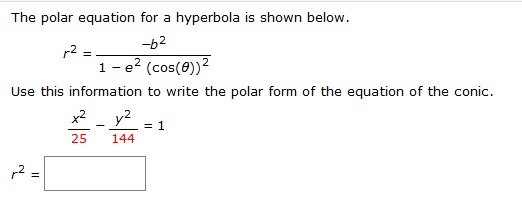 Solved The polar equation for a hyperbola is shown below. 2 | Chegg.com