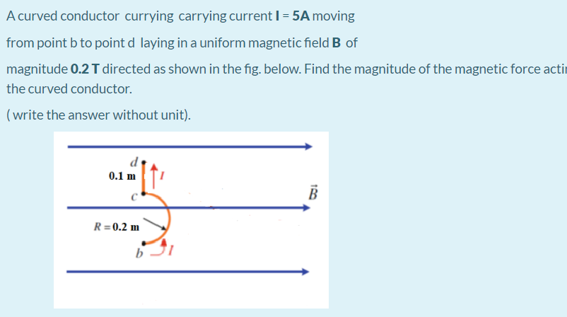 Solved A curved conductor currying carrying current l = 5A | Chegg.com