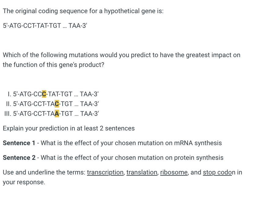 Solved The original coding sequence for a hypothetical gene | Chegg.com