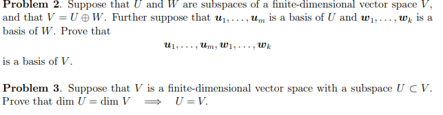 Solved Problem 2 . Suppose that U and W are subspaces of a | Chegg.com