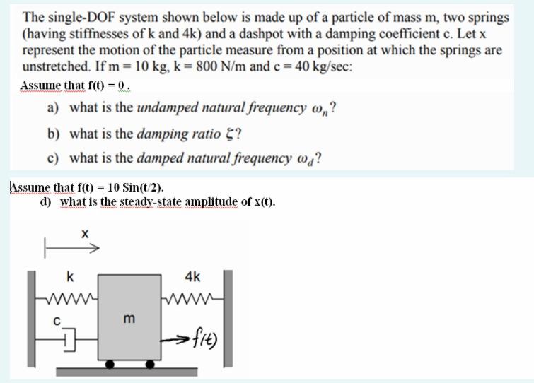 Solved The single-DOF system shown below is made up of a | Chegg.com