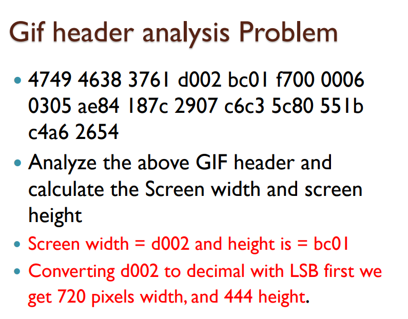 Gif header analysis Problem 47494638376I d002 bc0I | Chegg.com