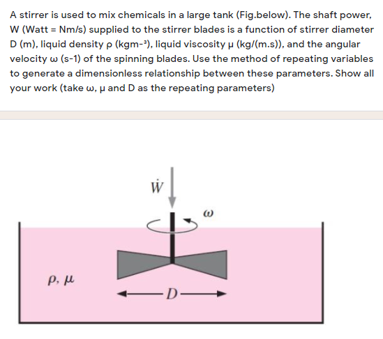 Solved A stirrer is used to mix chemicals in a large tank | Chegg.com
