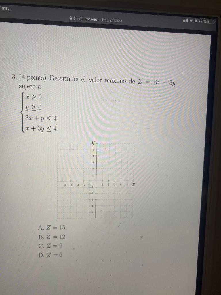 Solved Determine The Maximum Value Of Z 6x 3y Subject To