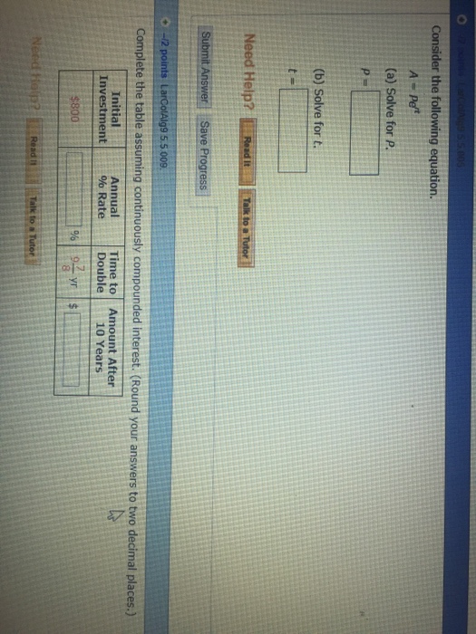 Solved Consider the following equation. A = Pe^rt (a) | Chegg.com